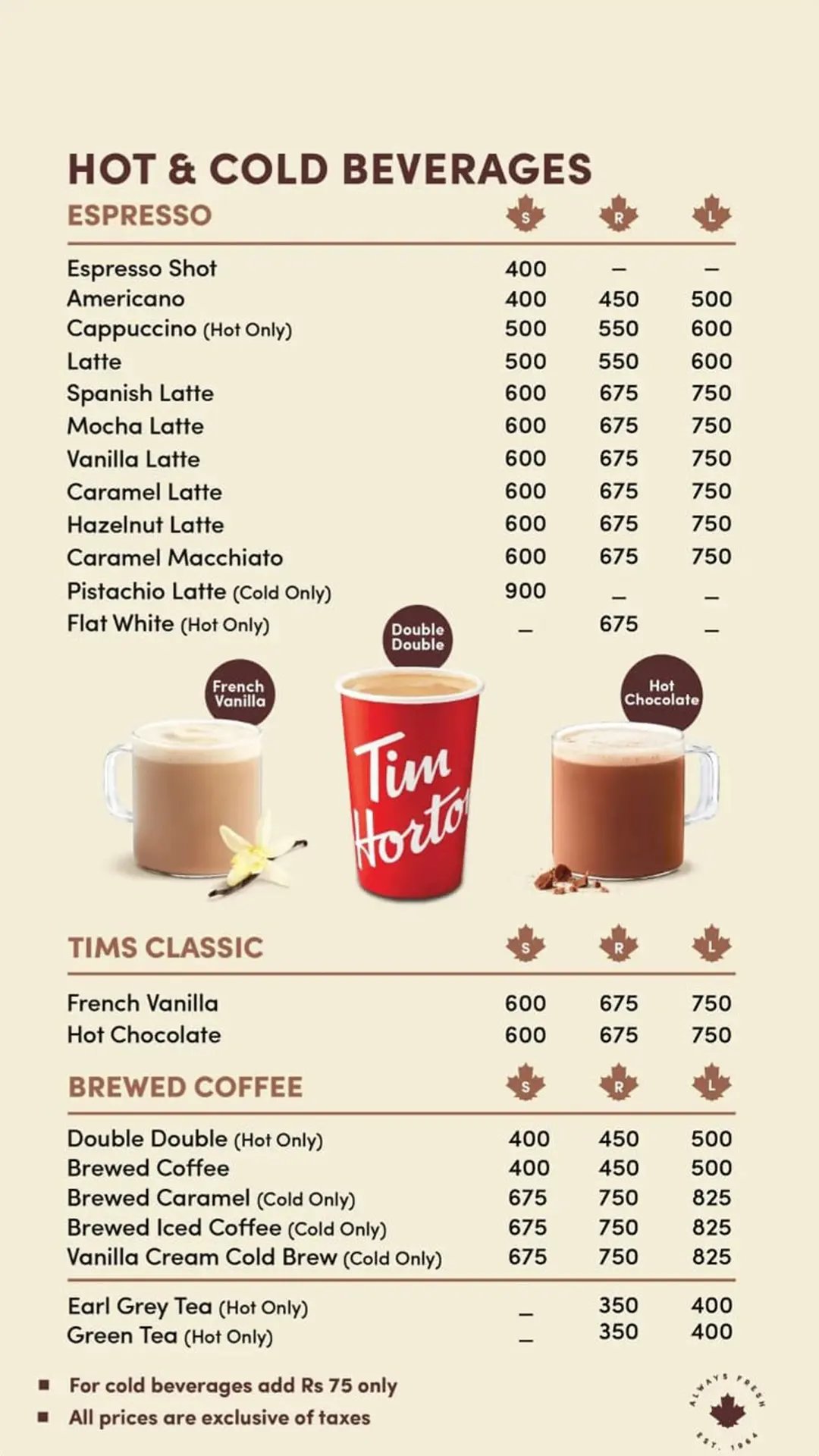 Menu – Tim Hortons